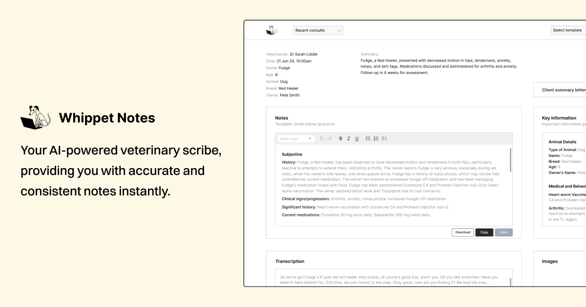 Whippet Notes | AI-Powered Veterinary Scribe