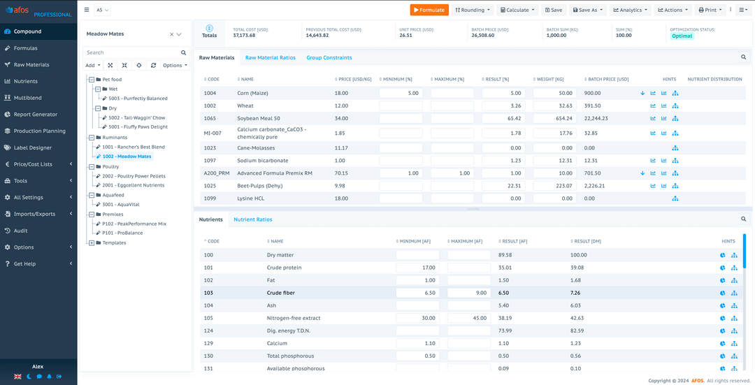 AFOS - Feed Formulation Software