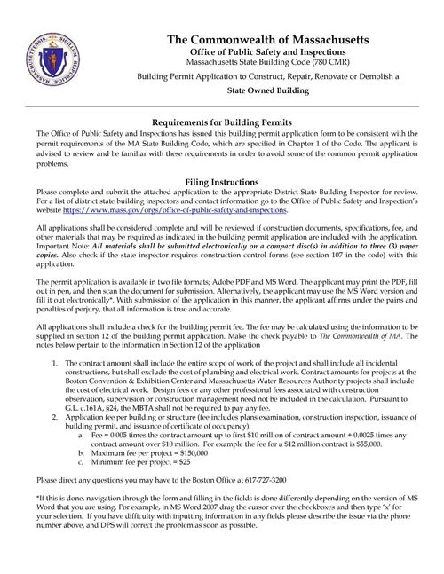 Massachusetts State-Owned Building Permit Application | MBCIA