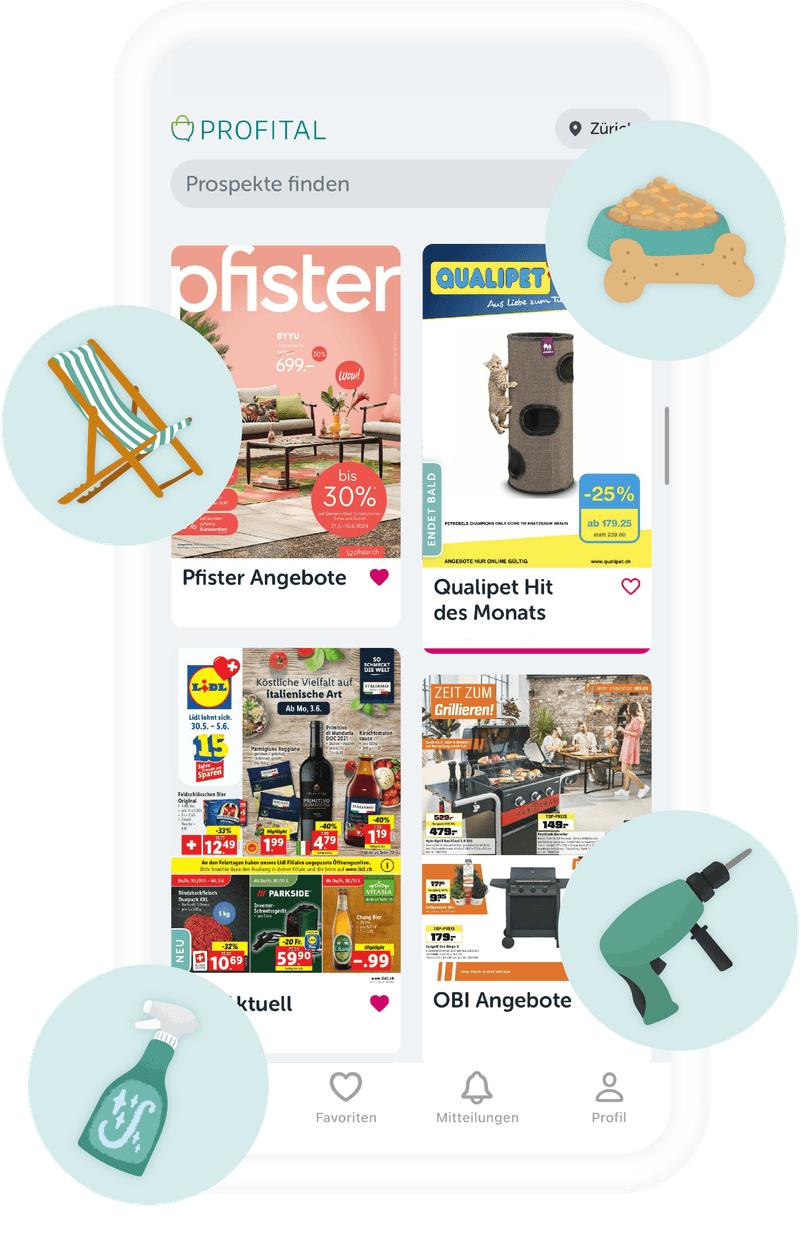 Aktionen & Rabatte von 100+ Schweizer Händlern in einer App | Profital