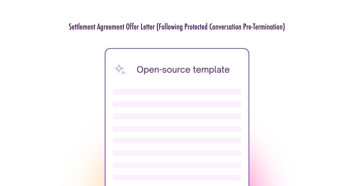 Settlement Agreement Offer Letter (Following Protected Conversation Pre ...