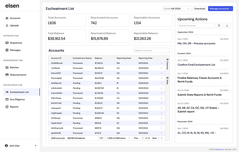 Escheatment Compliance Solution | Eisen