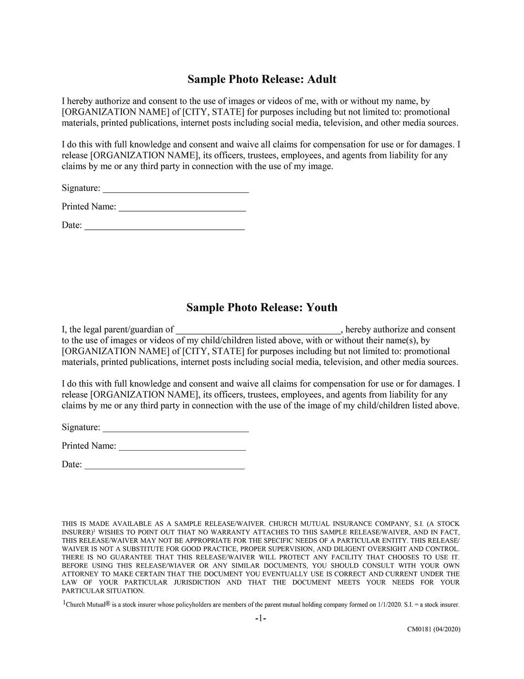 Sample Photo Release Form