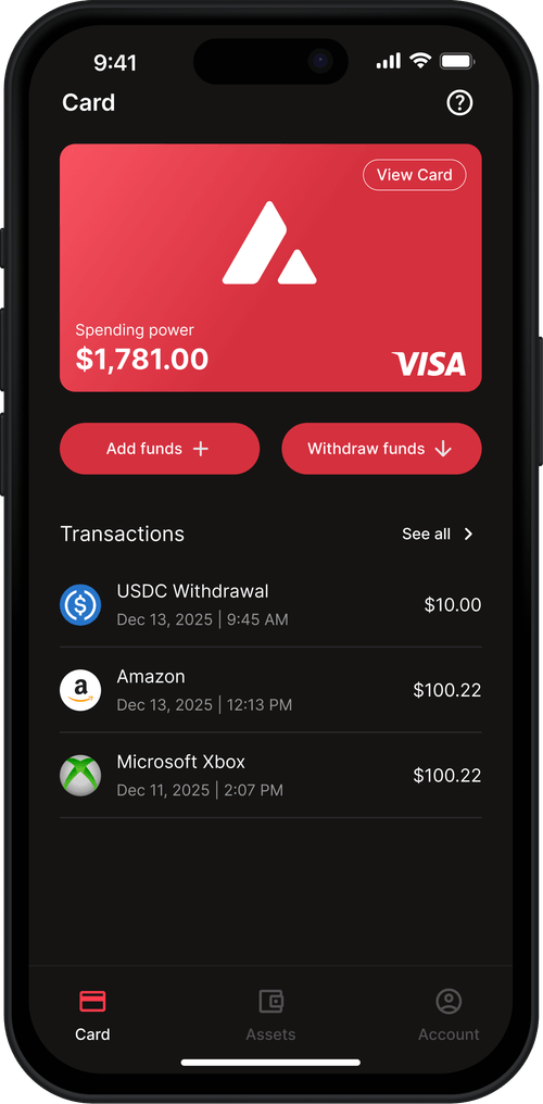 Avalanche Card – Use your crypto, wherever.