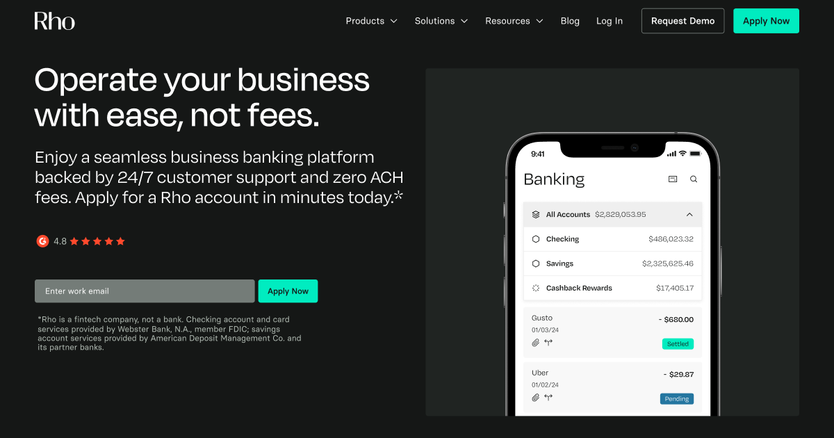 Rho Business Checking & Savings Accounts | Apply in Minutes