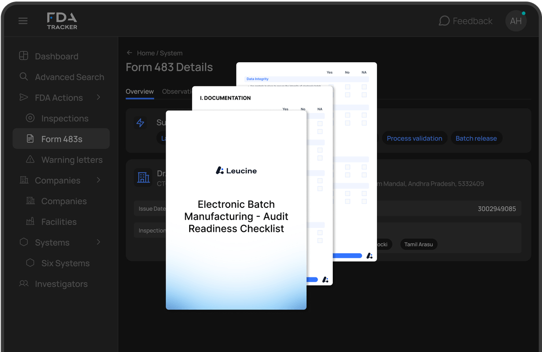 FDA Tracker | Free FDA form 483 Database & Investigator Insights