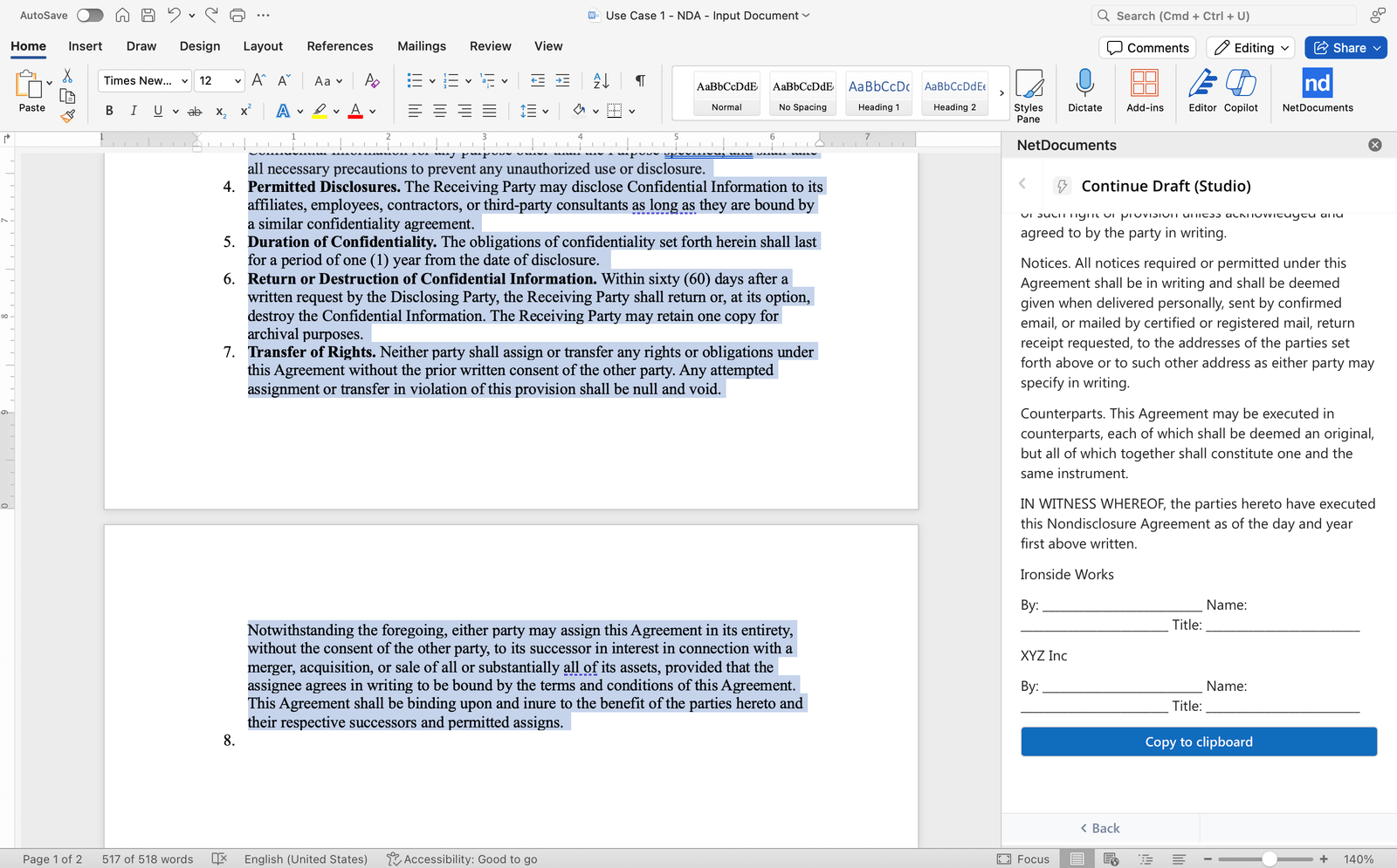Continue Draft • Legal Apps • Apply Generative AI to Law Practice