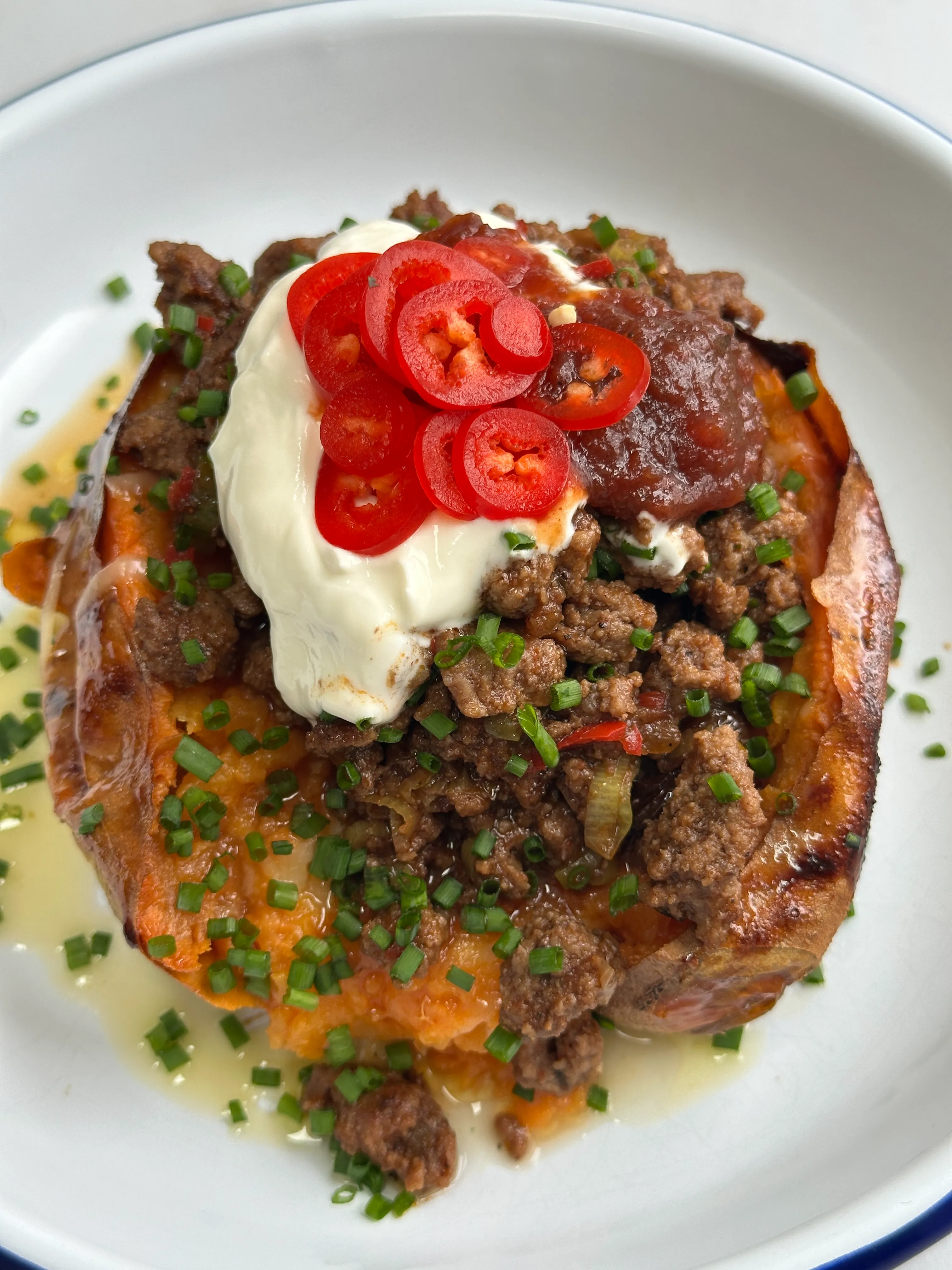 Chilli-Cheese Jacket Sweet Potato Recipe | by Eleanor Wilkinson