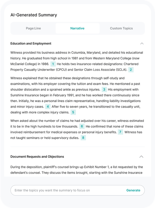 AI-Generated Deposition Summaries Ready in Minutes.