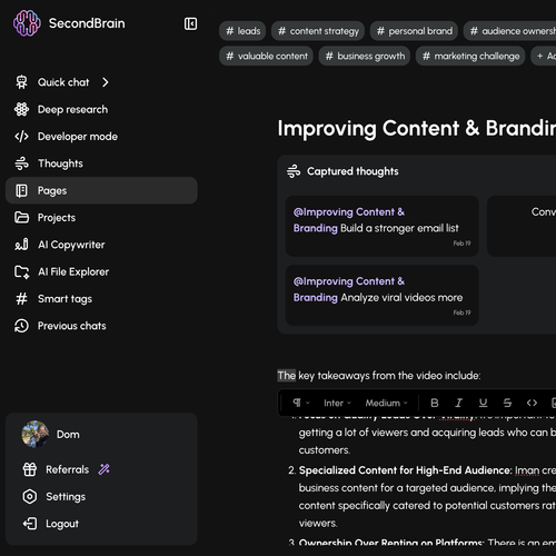 Second Brain AI – Research, Planning, and Productivity App