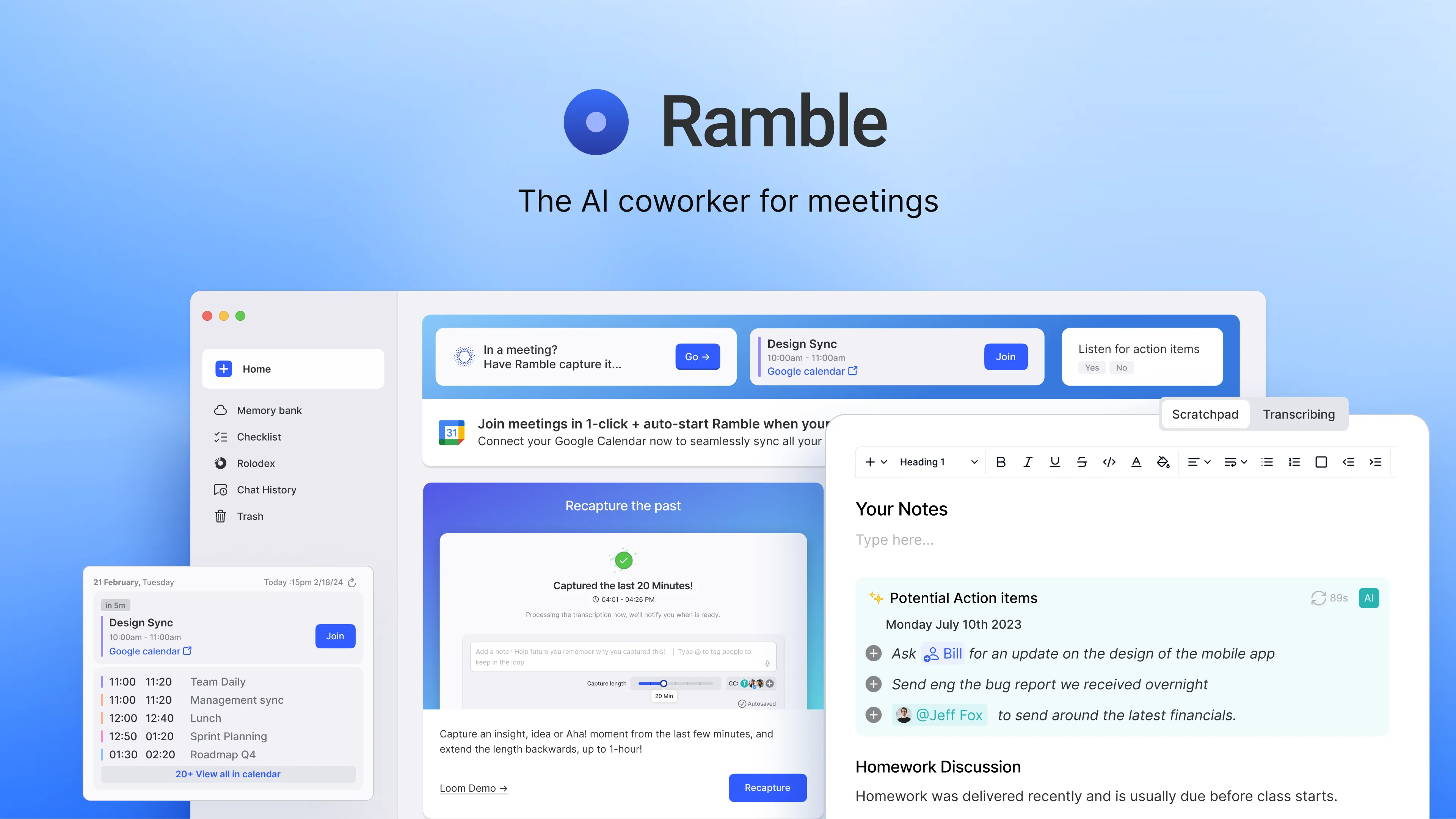 Background Note-taker and AI Coworker | Ramble For Meetings