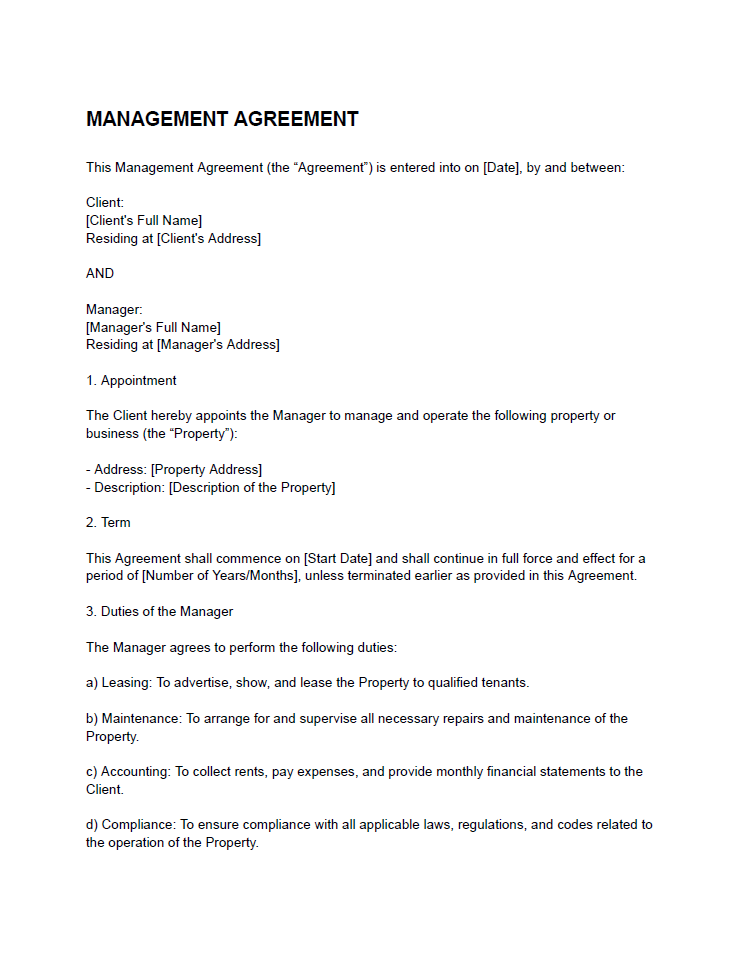 Management agreement template - Legally.io