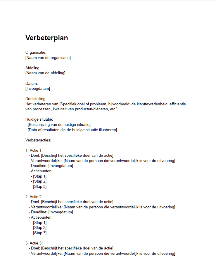 Verbeterplan voorbeeld - Maken & Downloaden