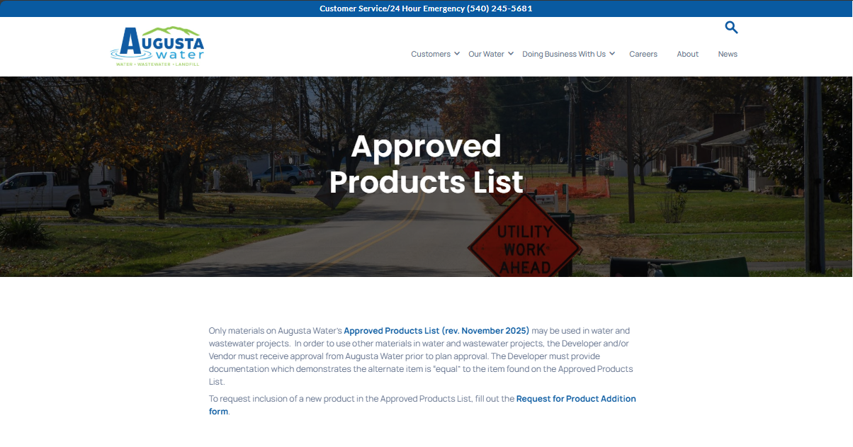 Approved Products List | Augusta Water