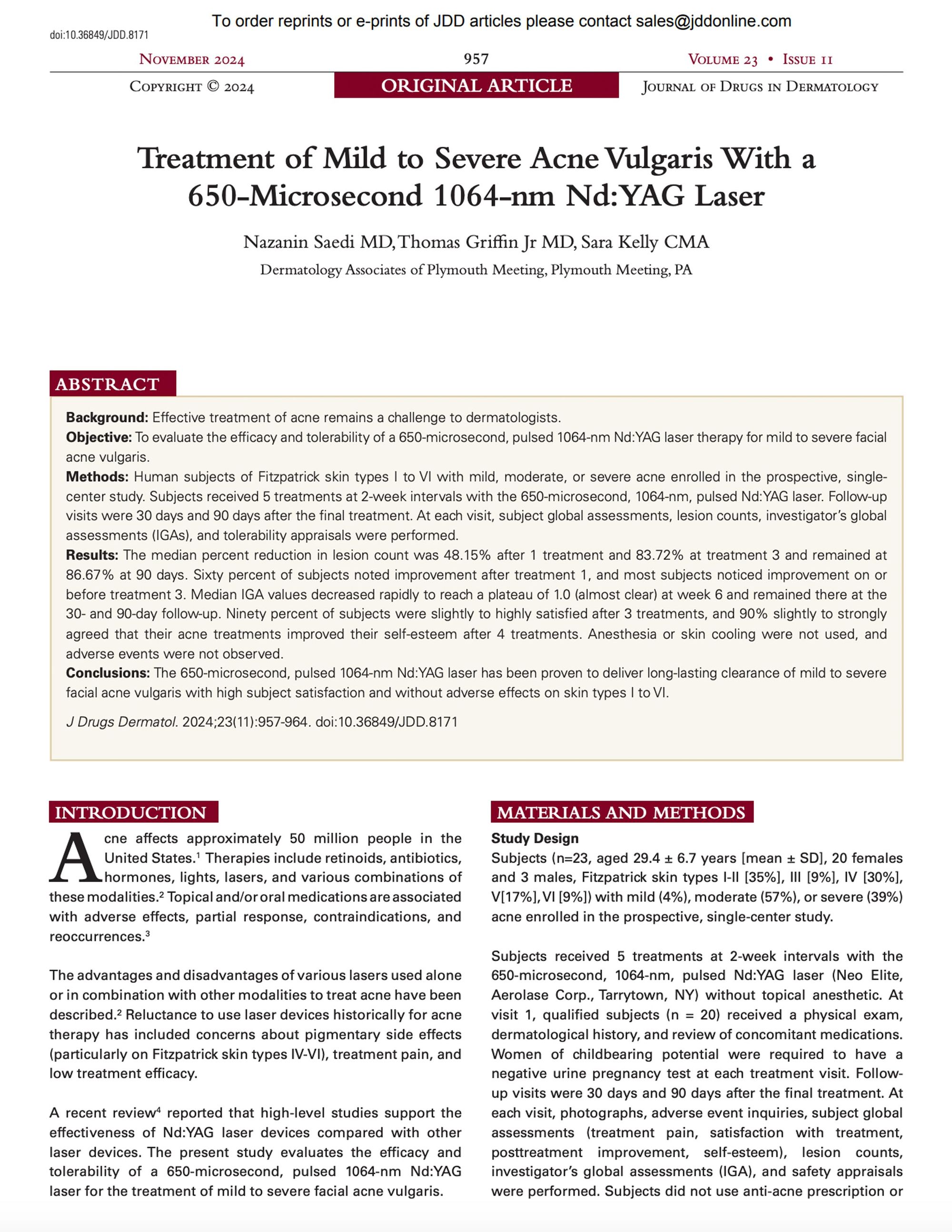 Tratamiento del acné vulgar leve a severo con un láser Nd:YAG de 650 ...