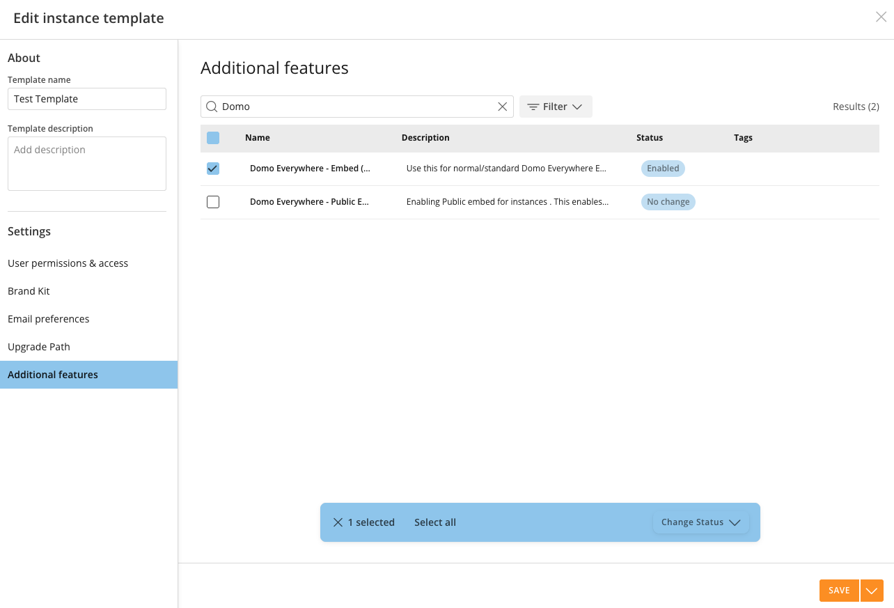 Additional Feature Management for Instances | Domo New Features