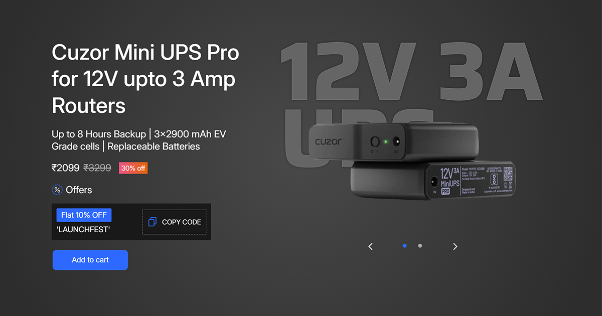 Cuzor Router UPS PRO – 12V 3A, 8hr Backup