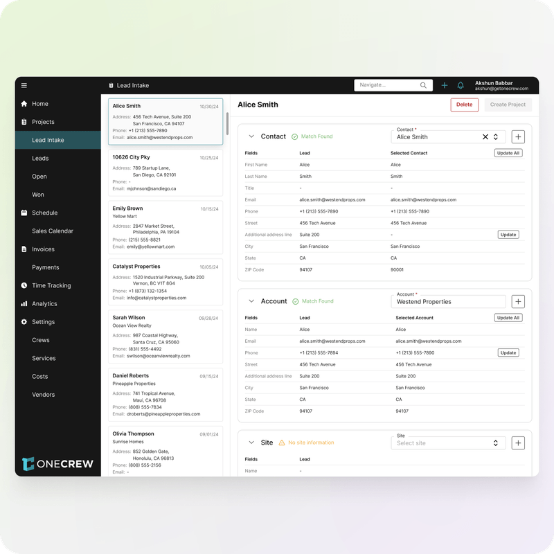 Construction CRM Software with Site & Project Tracking | OneCrew