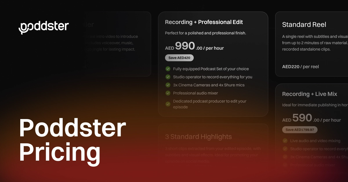 Podcast Studio Dubai - Pricing | Poddster Rates