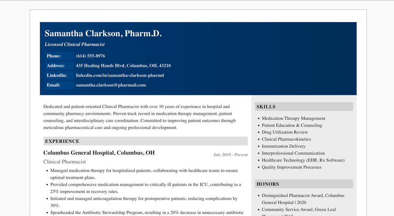 Retail Pharmacist Resume Example, Guide and Tips - Resumonk