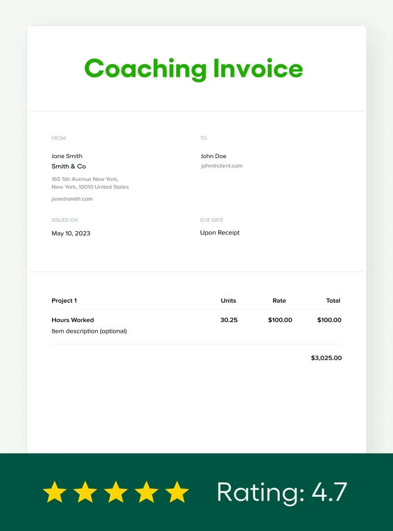 Coaching Invoice Template - Bonsai