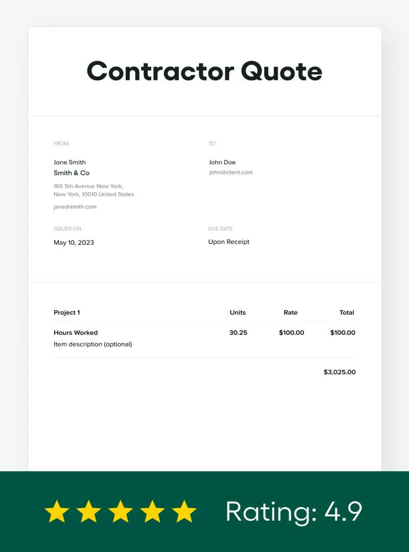 Contractor Quote Template - Bonsai