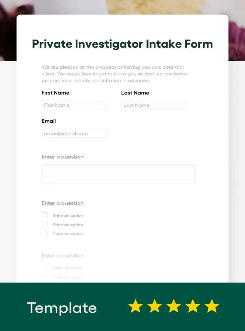 Private Investigator Intake Form Template - Bonsai