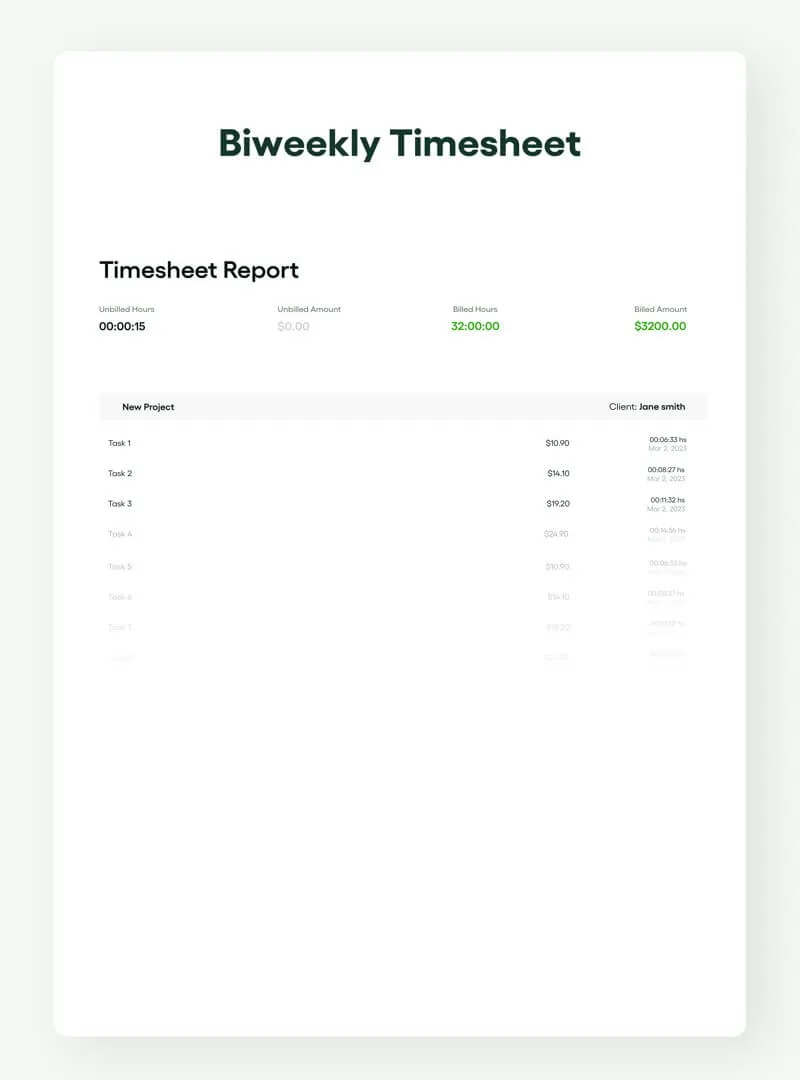 Biweekly Timesheet Template - Bonsai