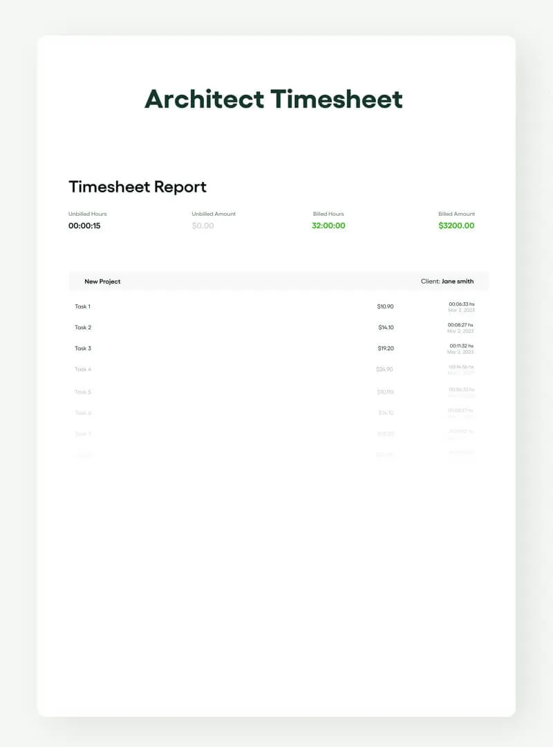 Architect Timesheet Template - Bonsai