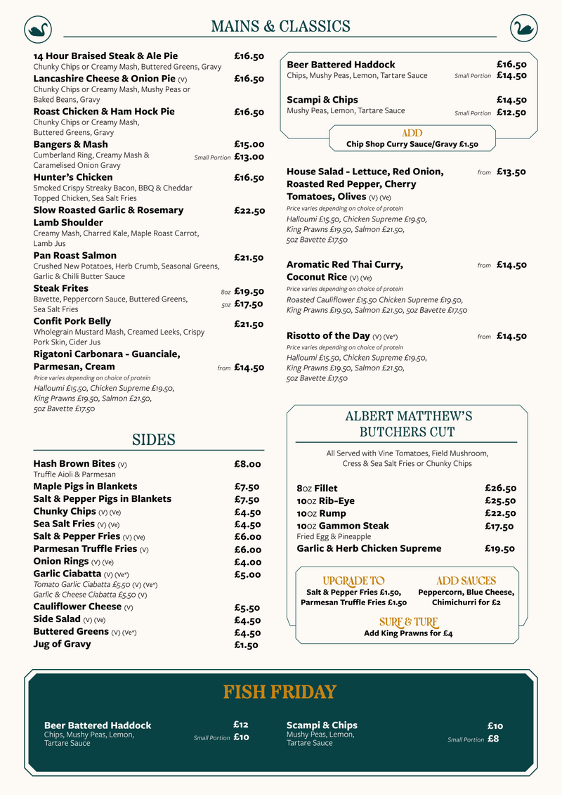 Menus | Pub Favourites, Sunday Roasts & Vegan Options | The Swan ...