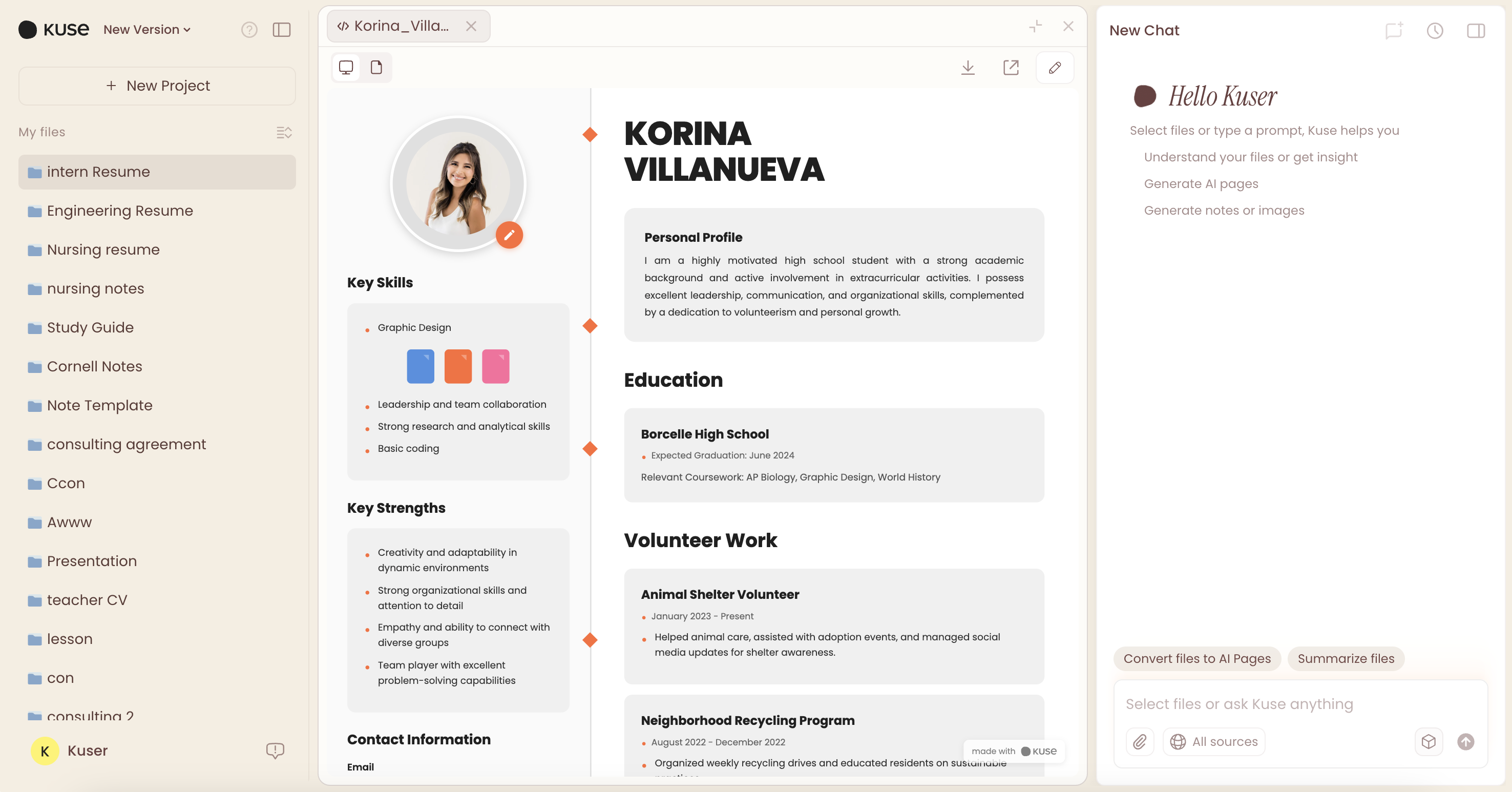 Free Internship Resume Template | Kuse