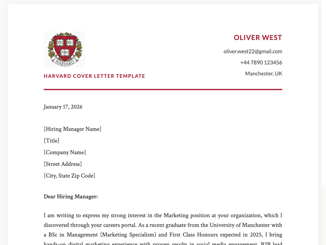 Free Harvard Cover Letter Template (Examples + PDF Download) | Kuse