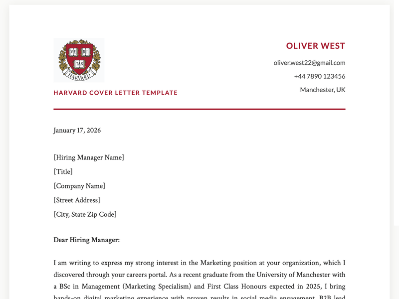Free Harvard Cover Letter Template (Examples + PDF Download) | Kuse