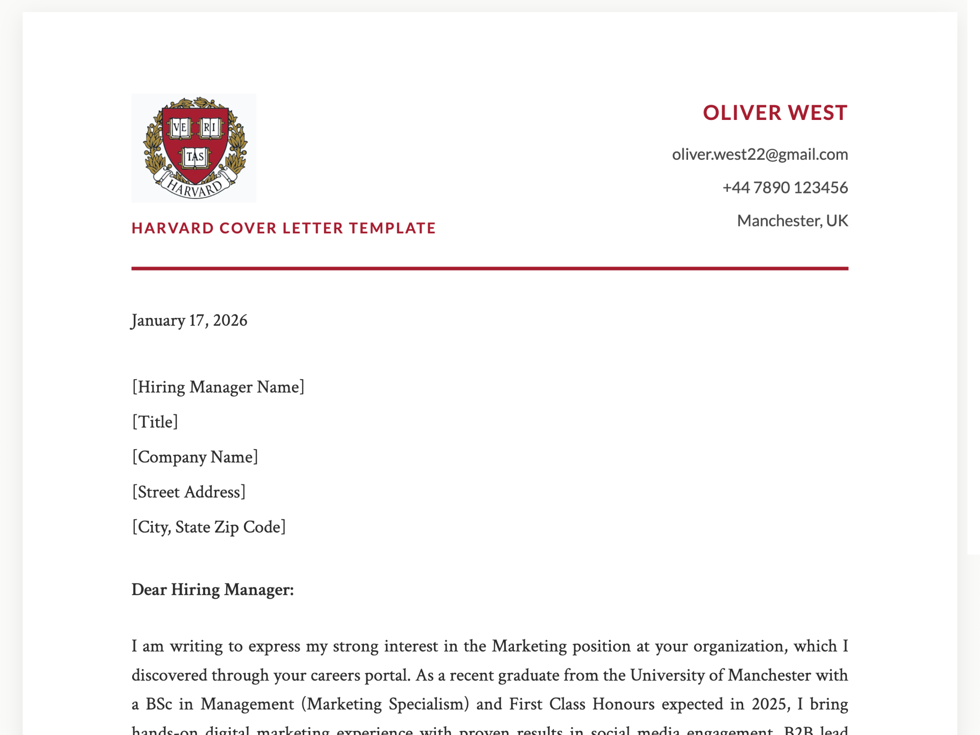 Harvard Cover Letter Templates (Free Examples) | Kuse