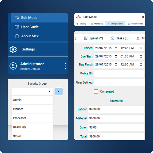 Admin Control Center | CMMS Features | MEX Maintenance